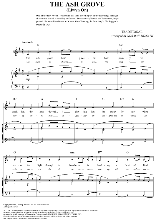 The Ash Grove" Sheet Music for Piano/Vocal/Chords - Sheet Music Now