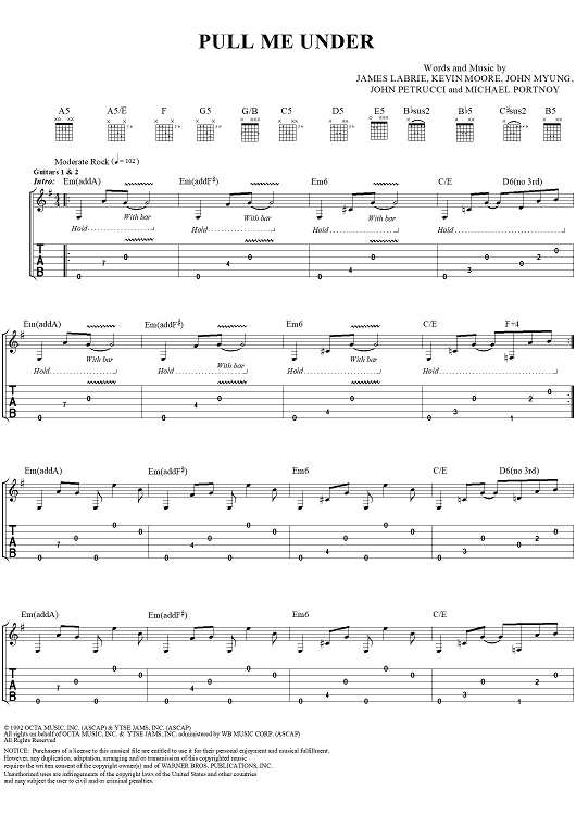 Pull Me Under" Sheet Music by Dream Theater for Guitar Tab/Vocal ...