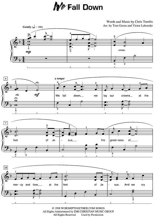 We Fall Down" Sheet Music for Piano/Vocal - Sheet Music Now
