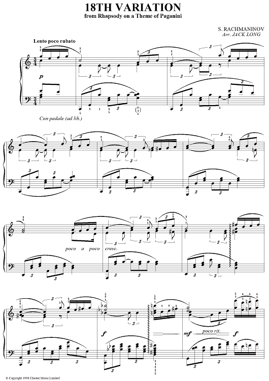 18th Variation from Rhapsody on a Theme of Paganini" Sheet Music for ...