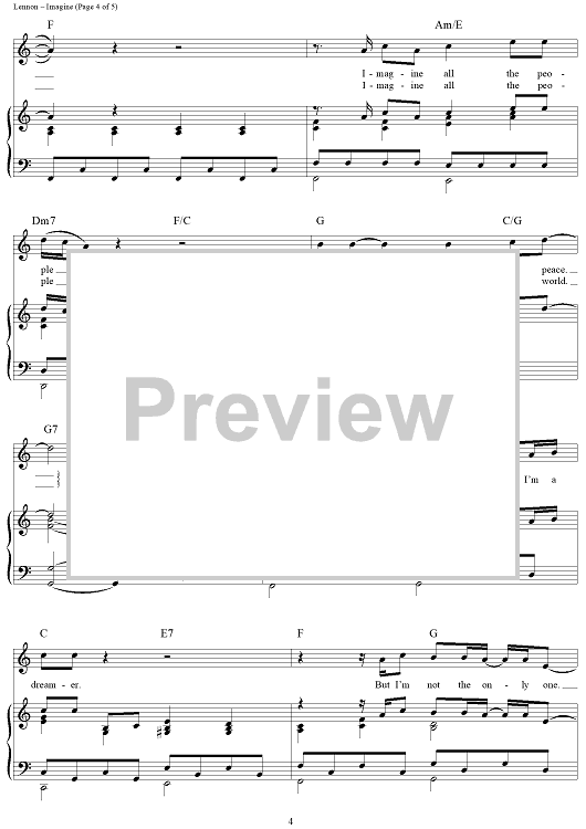 Imagine" Sheet Music by John Lennon for Piano/Vocal/Chords - Sheet ...
