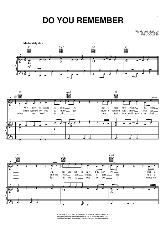 Do You Remember" Sheet Music by Phil Collins for Piano/Vocal/Chords ...