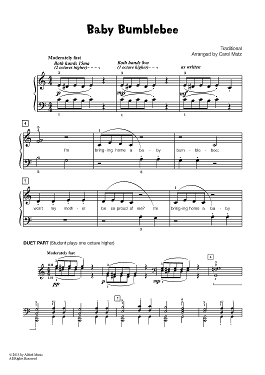 Baby Bumblebee" Sheet Music for Piano - Sheet Music Now