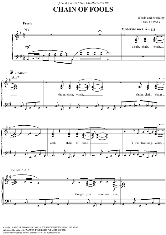Chain of Fools" Sheet Music for Piano/Vocal/Chords - Sheet Music Now