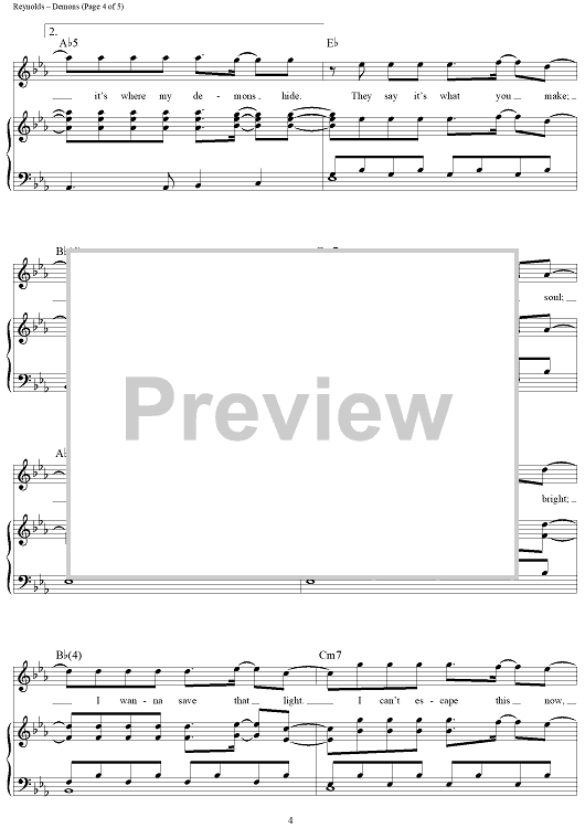 Demons" Sheet Music by Imagine Dragons for Piano/Vocal/Chords - Sheet ...