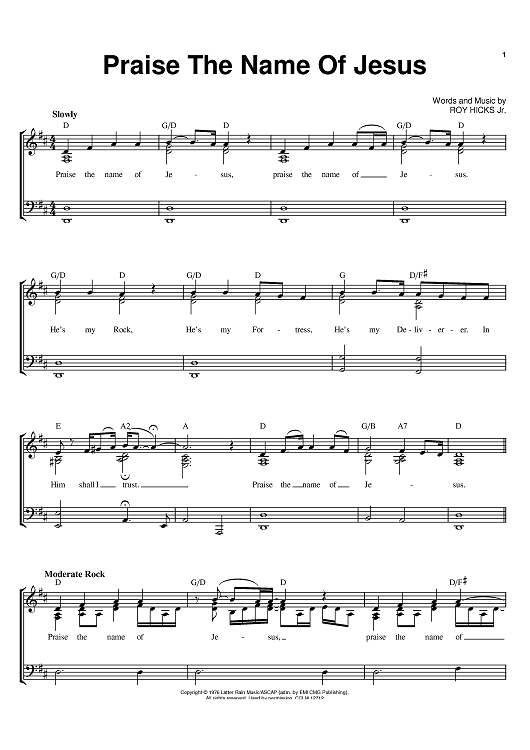 Praise The Name Of Jesus" Sheet Music by Roy Hicks Jr. for Piano/Vocal ...
