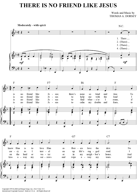 There Is No Friend Like Jesus" Sheet Music for Piano/Vocal/Chords ...
