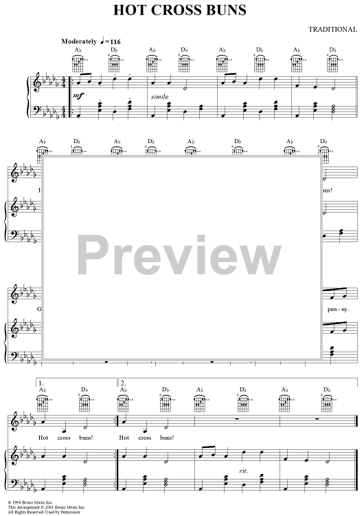 Hot Cross Buns" Sheet Music for Piano/Vocal/Chords - Sheet Music Now