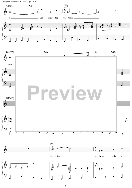 Take the ''A'' Train" Sheet Music for Piano/Vocal/Chords - Sheet Music Now