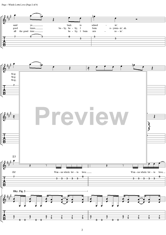 Whole Lotta Love" Sheet Music by Led Zeppelin for Easy Guitar Tab/Vocal - Sheet Music Now