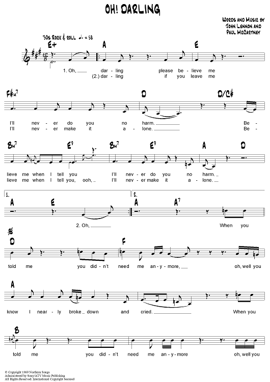 Oh! Darling" Sheet Music by The Beatles for Lead Sheet - Sheet Music Now