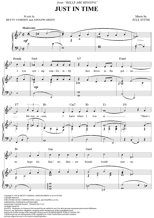 Just in Time" Sheet Music by Frank Sinatra for Piano/Vocal/Chords ...