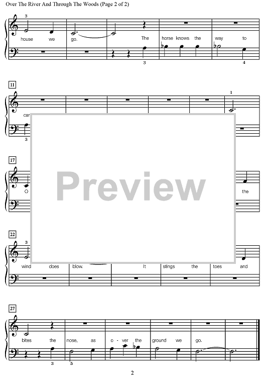 Over the River and Through the Woods" Sheet Music for Piano - Sheet ...
