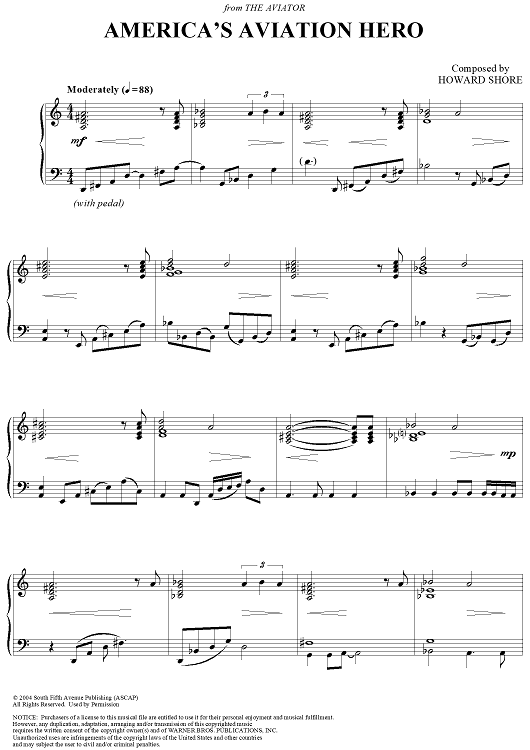 America's Aviation Hero (from The Aviator)" Sheet Music for Piano Solo ...