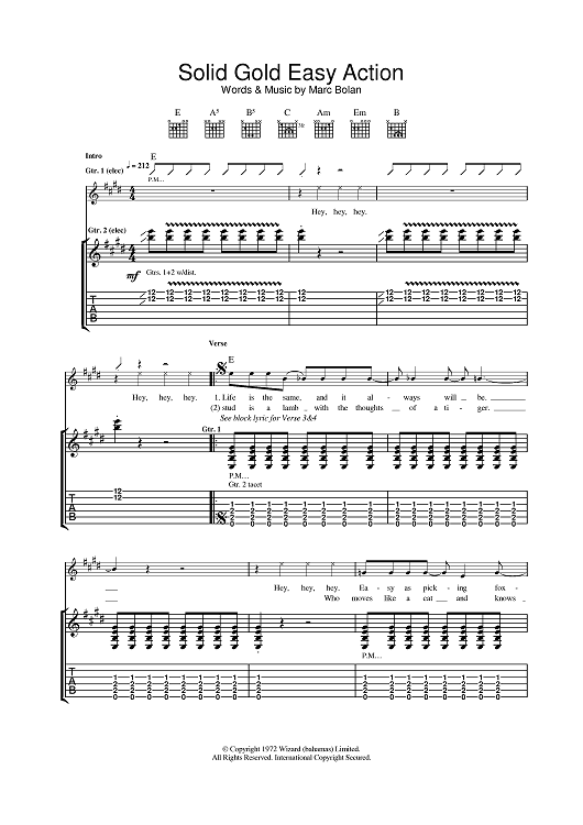 Solid Gold Easy Action" Sheet Music by T.Rex for Guitar Tab - Sheet ...