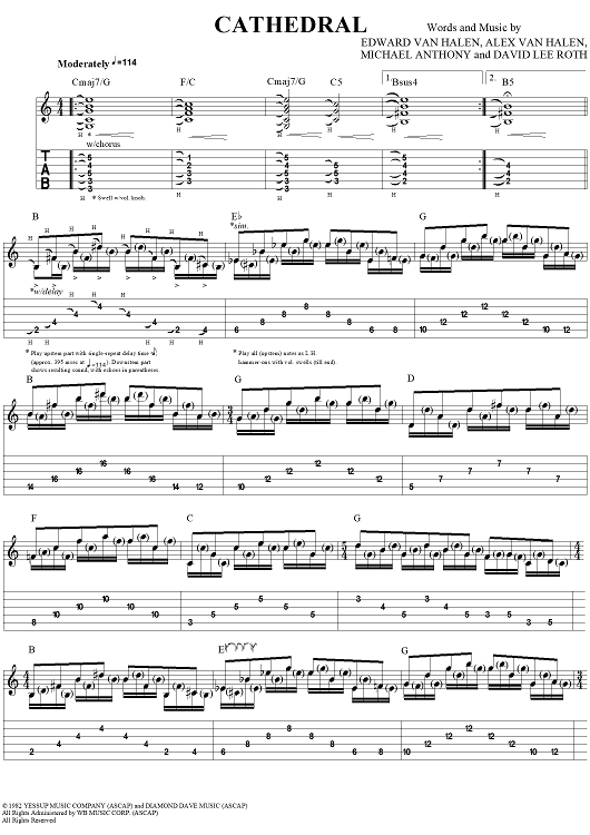 Cathedral" Sheet Music by Van Halen for Guitar Tab - Sheet Music Now