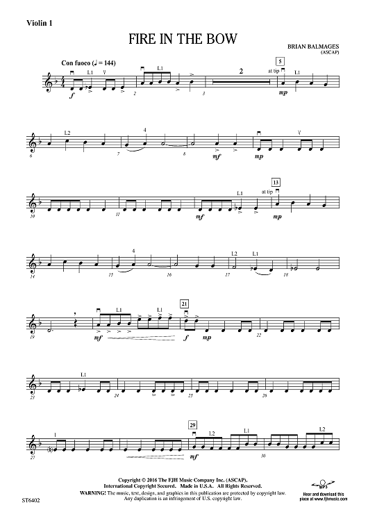 Fire in the Bow - Violin 1" Sheet Music for String Orchestra - Sheet ...