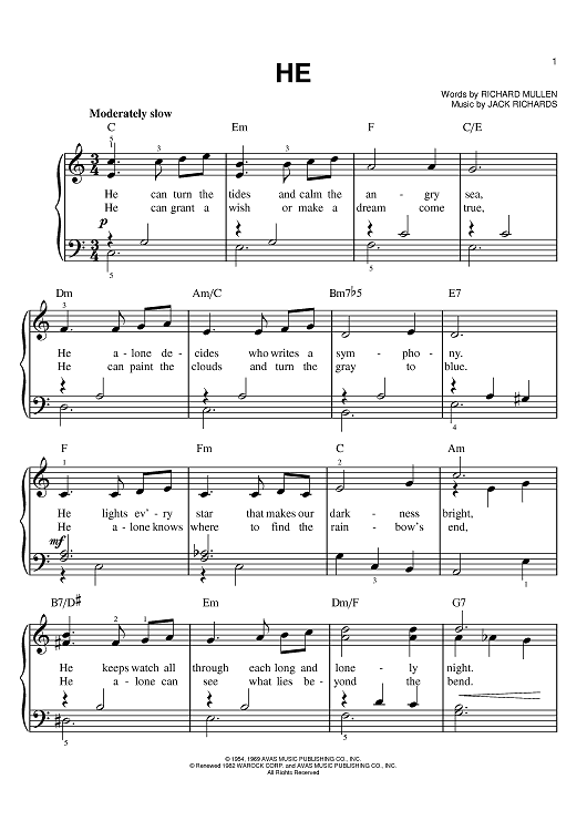 He" Sheet Music by Diana Ross; The Righteous Brothers; The Supremes ...