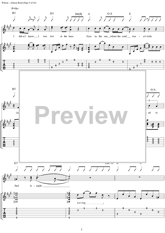 Allison Road" Sheet Music by Gin Blossoms for Guitar Tab/Vocal - Sheet ...