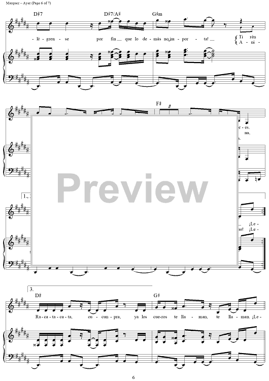 Ayer" Sheet Music by Gloria Estefan for Piano/Vocal/Chords - Sheet ...