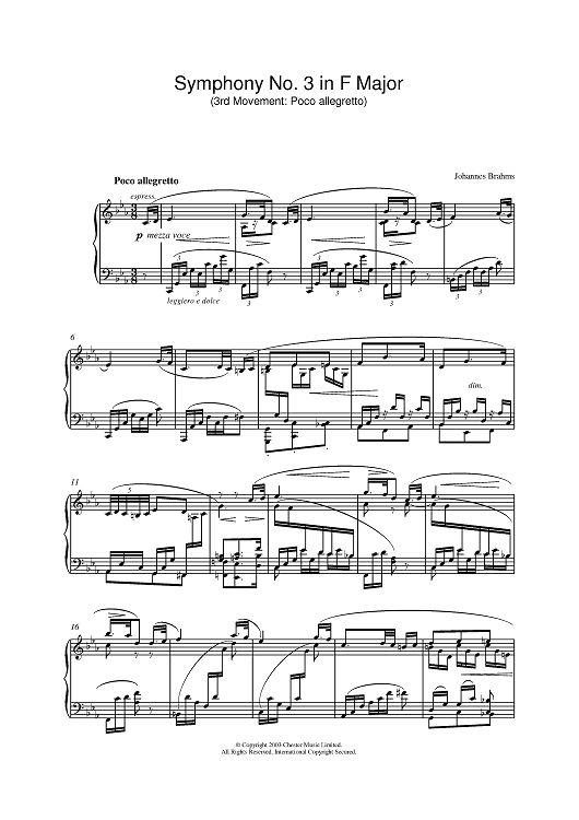 Symphony No. 3 in F Major (3rd movement: Poco allegretto)" Sheet Music for Piano - Sheet Music Now