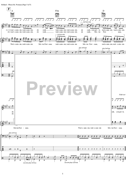 Please Mr. Postman" Sheet Music by The Beatles for Guitar Tab/Vocal ...