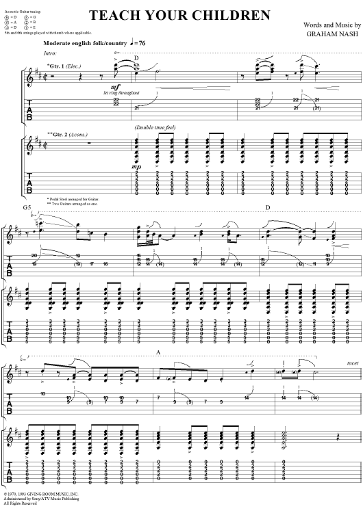 Teach Your Children" Sheet Music by Crosby, Stills, Nash & Young for ...