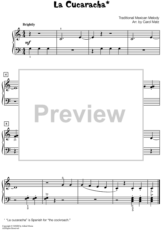 La Cucaracha" Sheet Music for Piano - Sheet Music Now