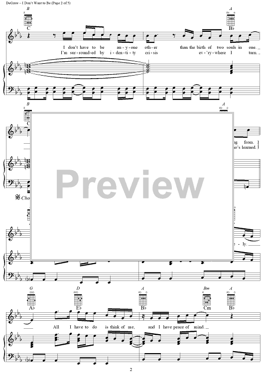 I Don't Want To Be" Sheet Music by Gavin DeGraw for Piano/Vocal/Chords ...