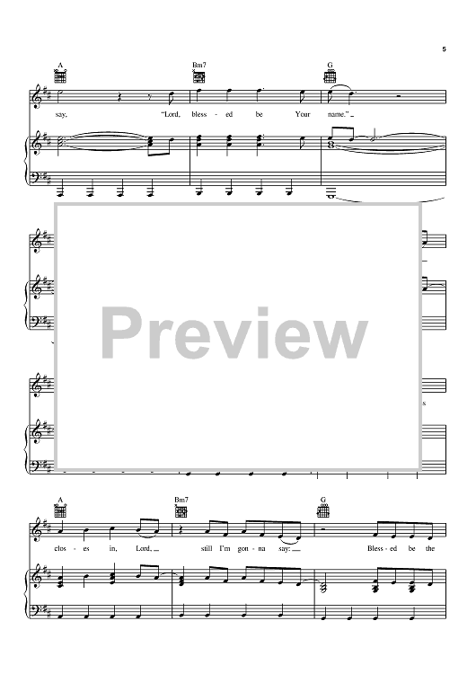 Blessed Be Your Name" Sheet Music by Matt Redman; Tree63 for Piano/Vocal/Chords - Sheet Music Now