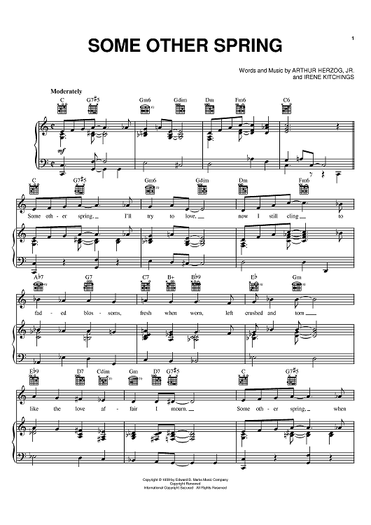 Some Other Spring" Sheet Music by Irene Kitchings for Piano/Vocal ...