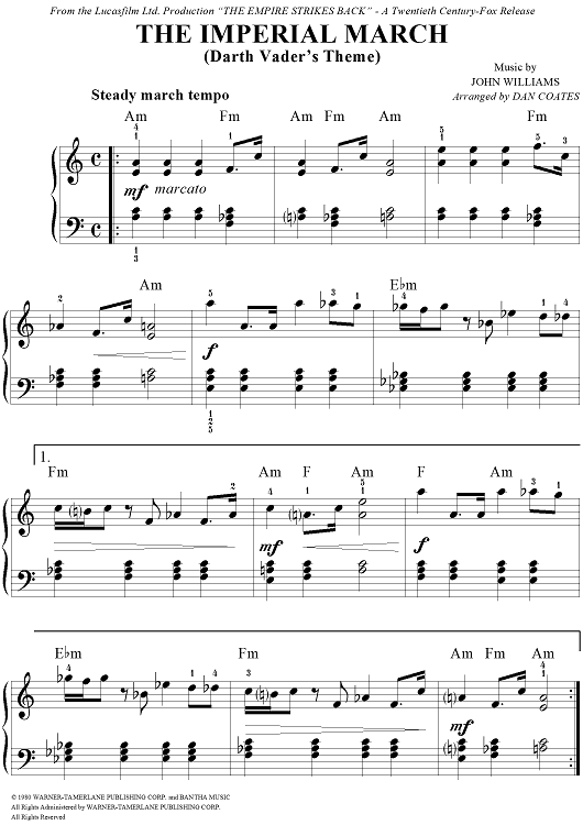 The Imperial March (Darth Vader's Theme)" Sheet Music for Easy Piano ...