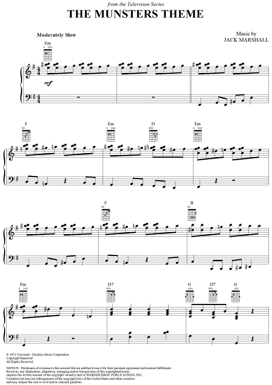 The Munsters Theme" Sheet Music for Piano Solo - Sheet Music Now