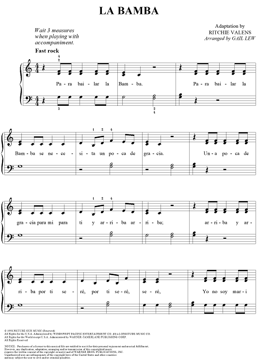 La Bamba" Sheet Music for Easy Piano/Vocal - Sheet Music Now