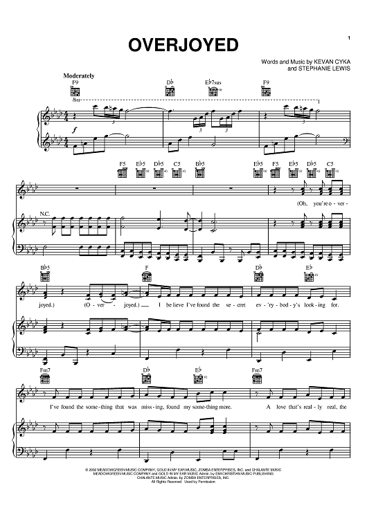 Overjoyed" Sheet Music by Avalon for Piano/Vocal/Chords - Sheet Music Now
