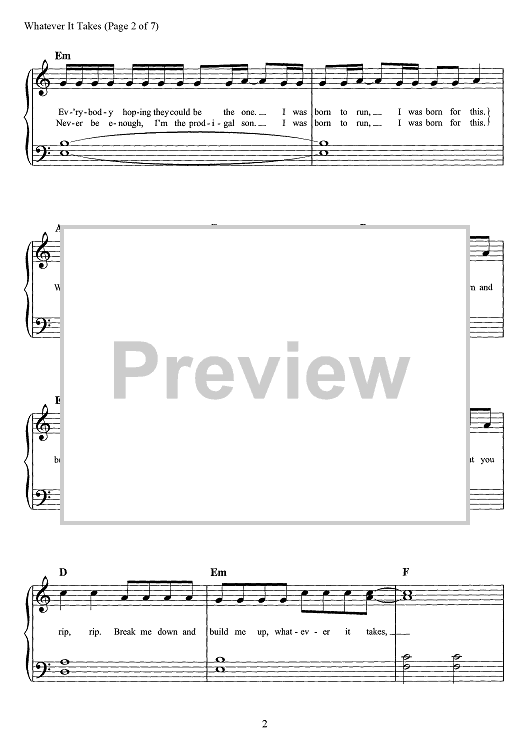 Whatever It Takes" Sheet Music by Imagine Dragons for Easy Piano/Vocal ...