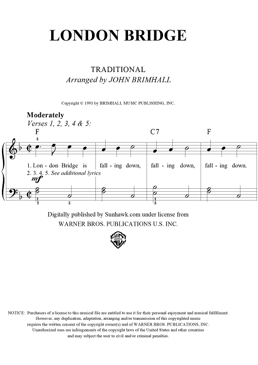 London Bridge" Sheet Music for Easy Piano/Vocal - Sheet Music Now