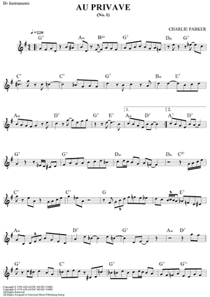 Au Privave (No. 1) - Bb Instruments" Sheet Music for Lead Sheet - Sheet Music Now