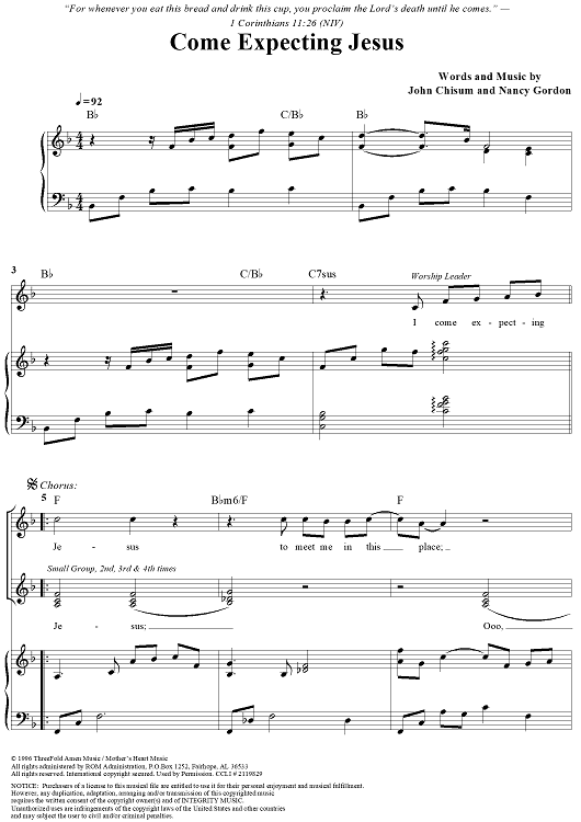 Come Expecting Jesus" Sheet Music for Piano/Vocal/Chords - Sheet Music Now