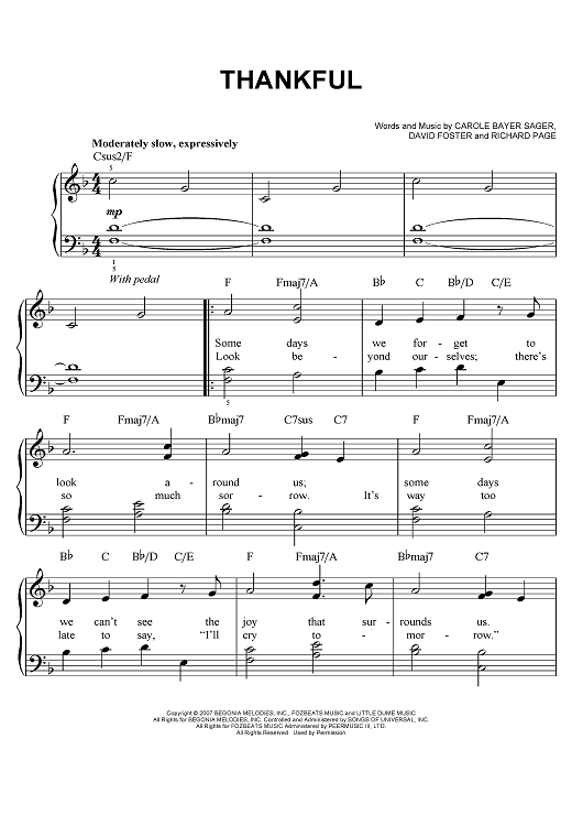 Thankful" Sheet Music by Josh Groban for Easy Piano/Vocal/Chords ...