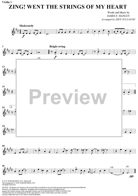 Zing! Went the Strings of My Heart - Violin 1" Sheet Music for String Quartet - Sheet Music Now