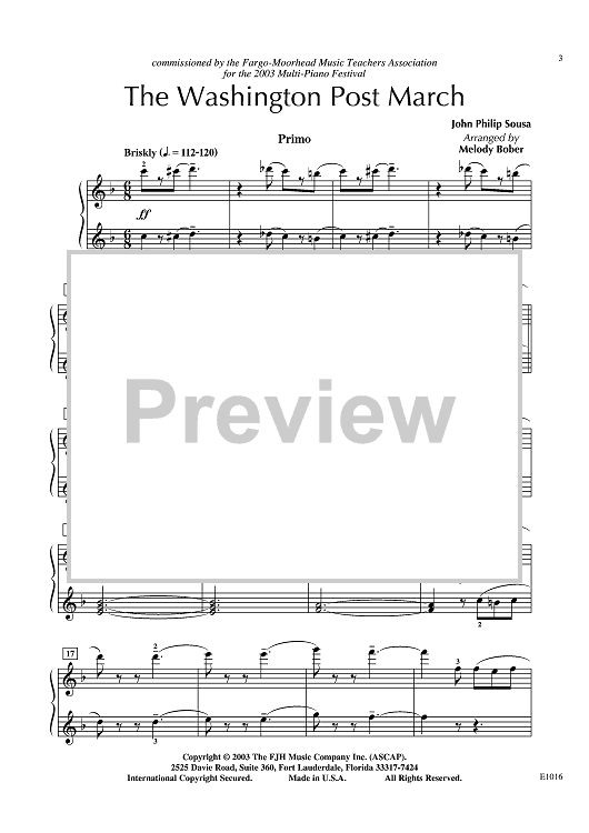 The Washington Post March" Sheet Music for 1 Piano, 4 Hands - Sheet ...