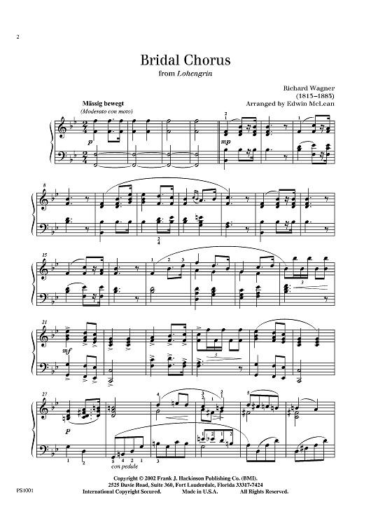 Bridal Chorus (from Lohengrin)" Sheet Music for Piano - Sheet Music Now