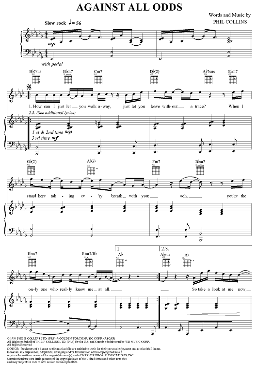 Against All Odds (Take A Look At Me Now)" Sheet Music by Mariah Carey; Phil Collins for Piano ...