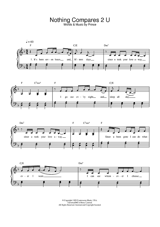 Nothing Compares 2 U" Sheet Music by Prince; Sinead O'Connor for Piano ...