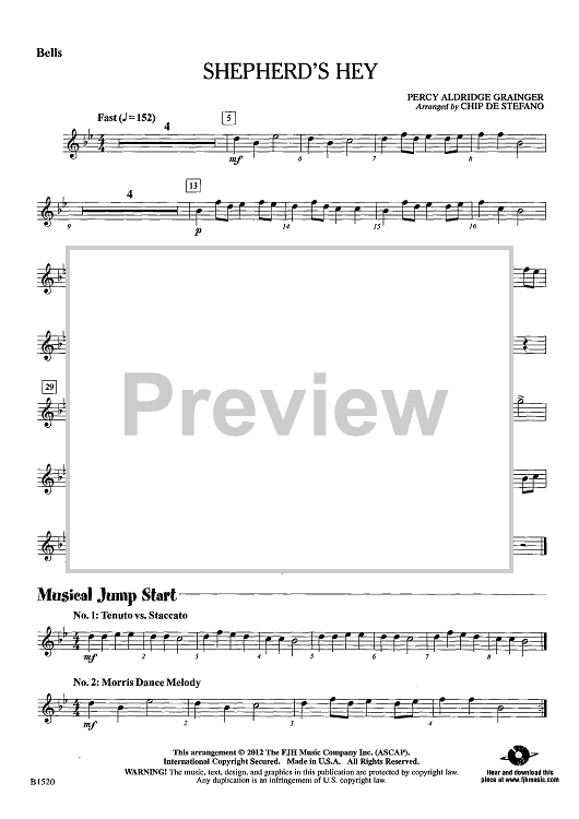 Shepherd's Hey - Bells" Sheet Music for Concert Band - Sheet Music Now