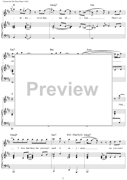 Versace On The Floor" Sheet Music by Bruno Mars for Piano/Vocal/Chords ...