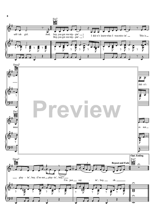 Selfish Girl" Sheet Music by Rihanna for Piano/Vocal/Chords - Sheet ...