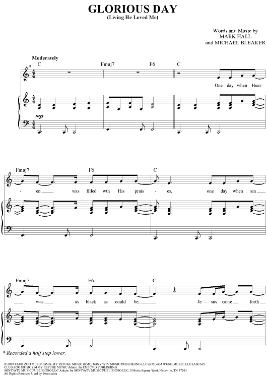 Glorious Day (Living He Loved Me)" Sheet Music by Casting Crowns for Piano/Vocal/Chords - Sheet ...