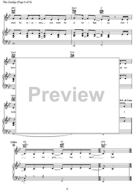 The Grudge" Sheet Music by Olivia Rodrigo for Piano/Vocal/Chords ...